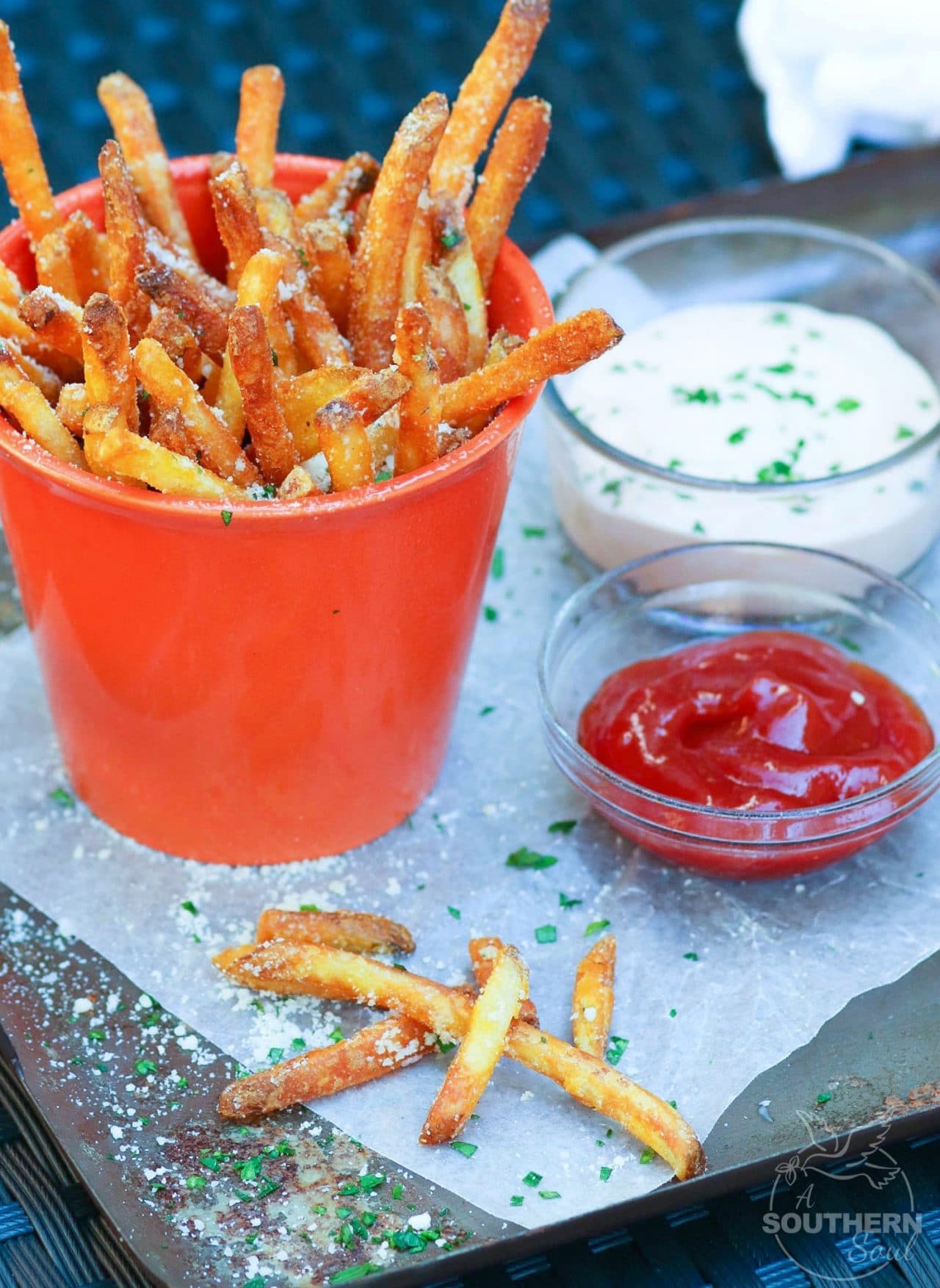 Air Fryer Parmesan French Fries with Dipping Sauce - A Southern Soul