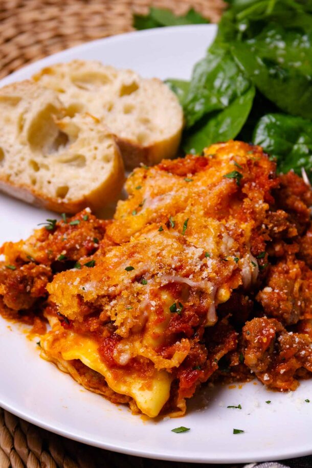 Cheesy Italian Sausage Ravioli Bake