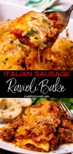 Cheesy Italian Sausage Ravioli Bake