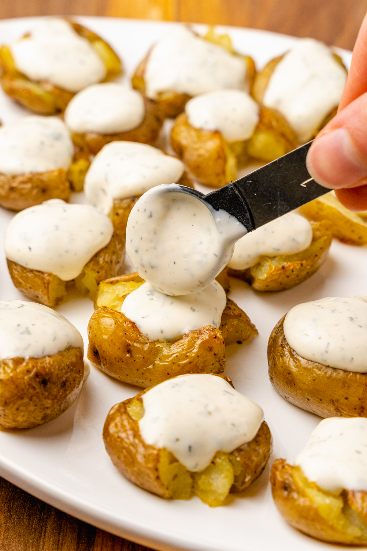 Crushed Potatoes with Ranch Dressing